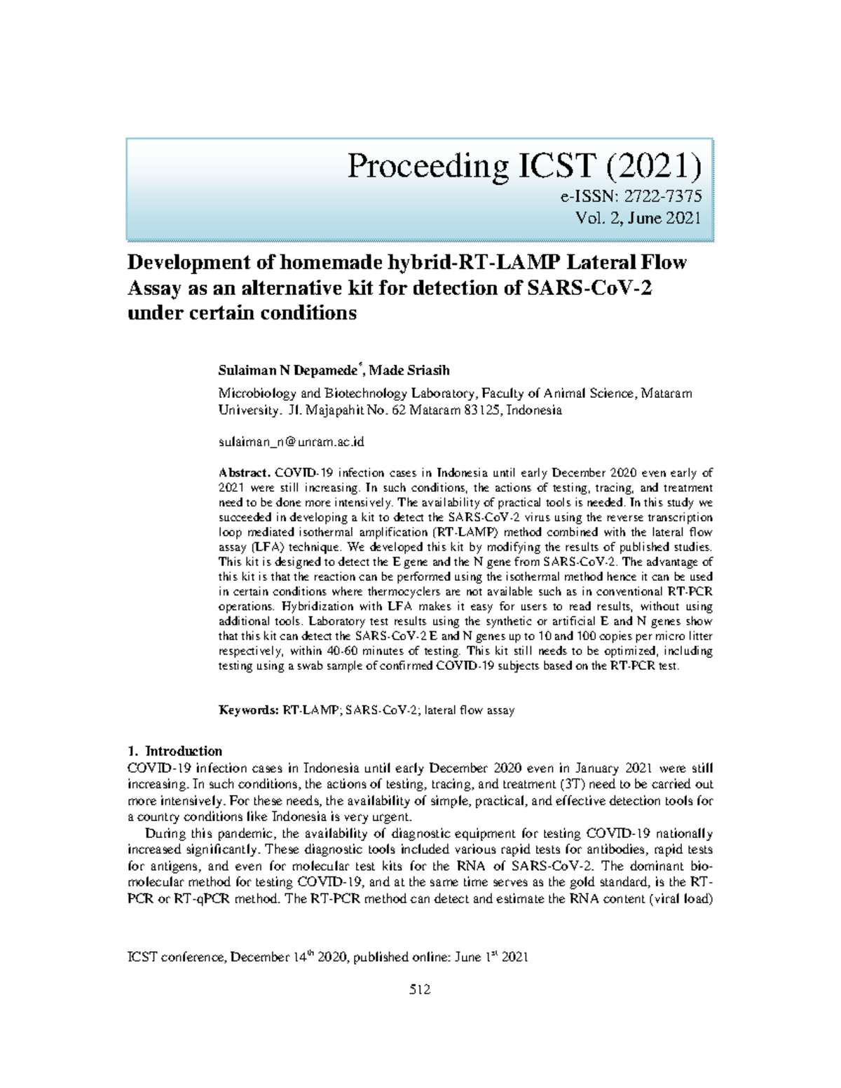 Development of homemade hybrid-RT-LAMP Lateral Flow Assay as an ...