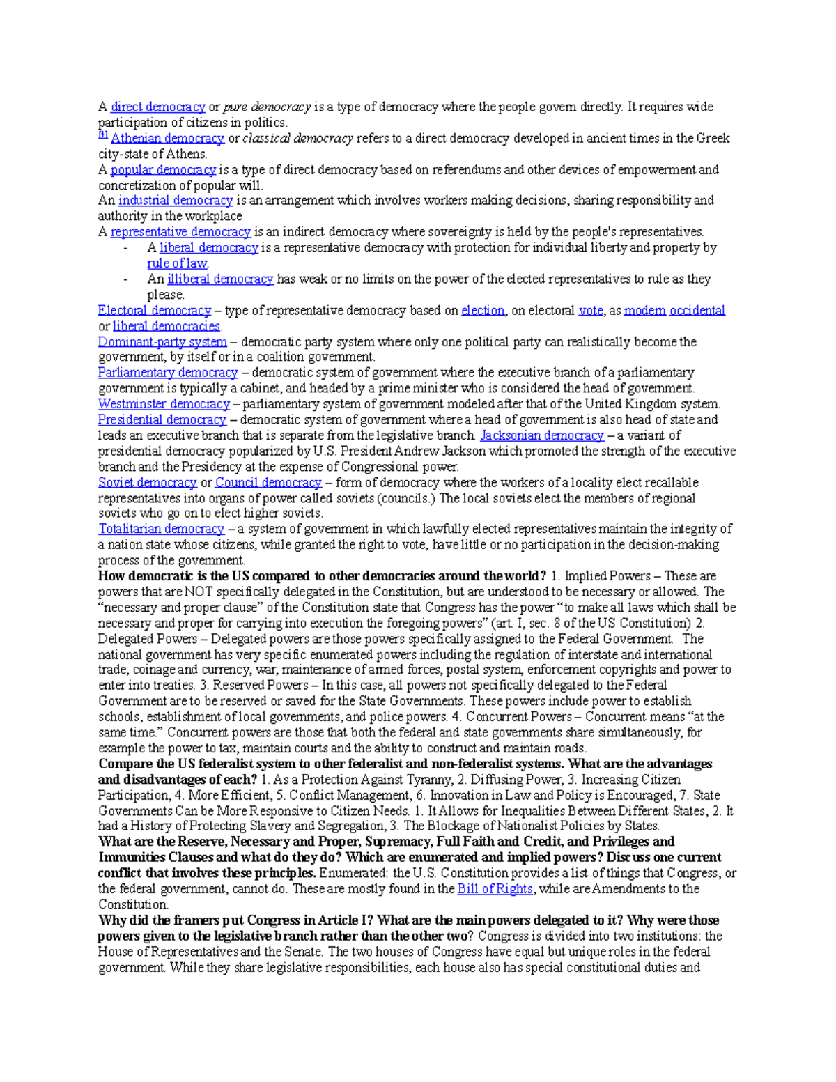 Exam notes - A direct democracy or pure democracy is a type of ...