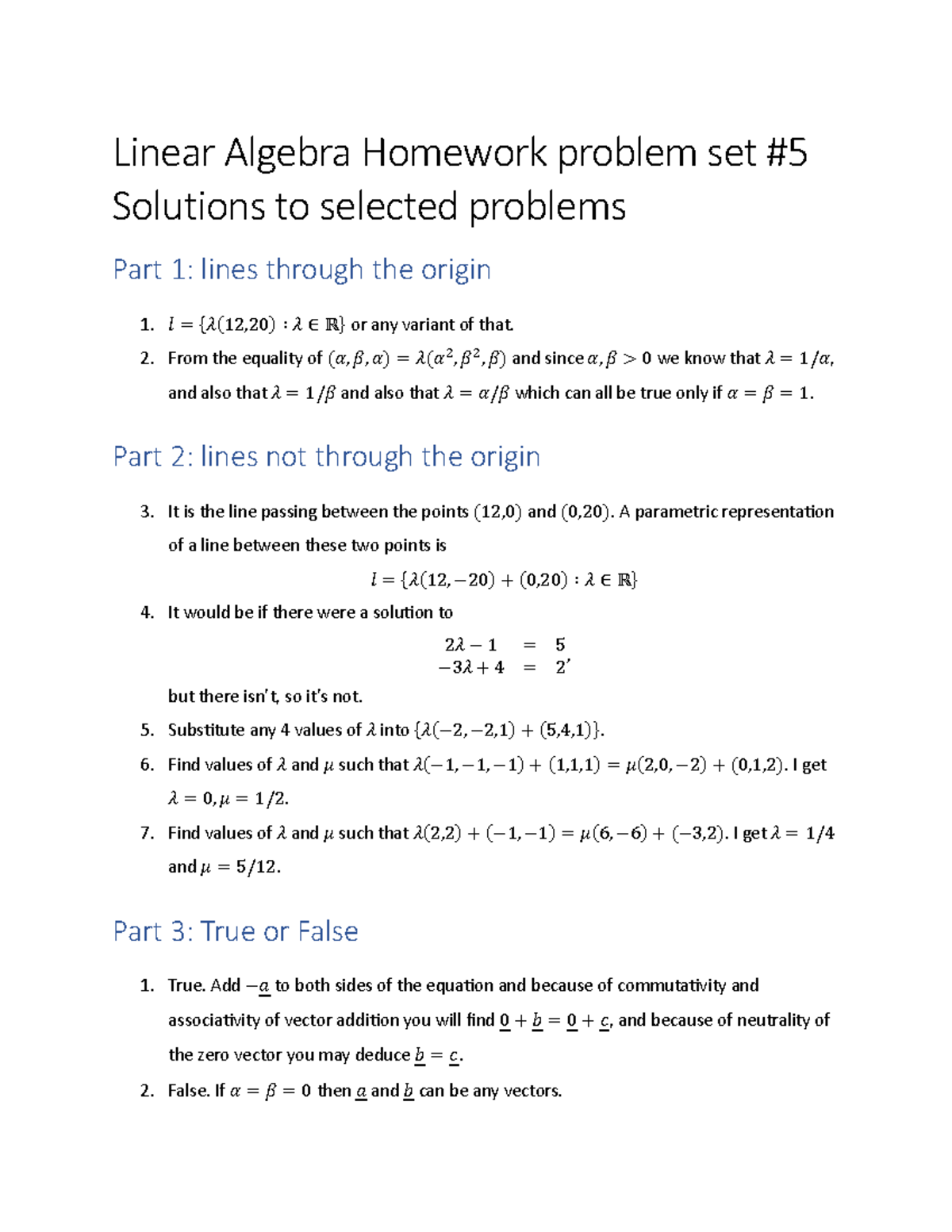 HW5 solutions - homework - Linear Algebra Homework problem set # 5 Solutions to selected ...