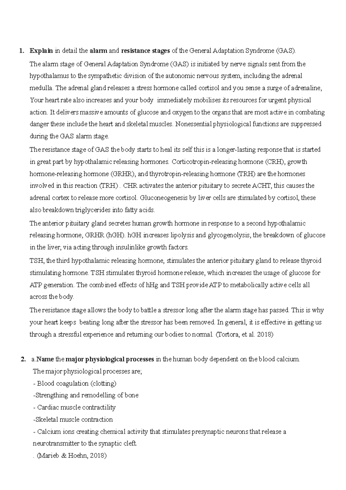 Written Assessment 3 HAP II S2 2022 - Explain in detail the alarm and resistance stages of the ...