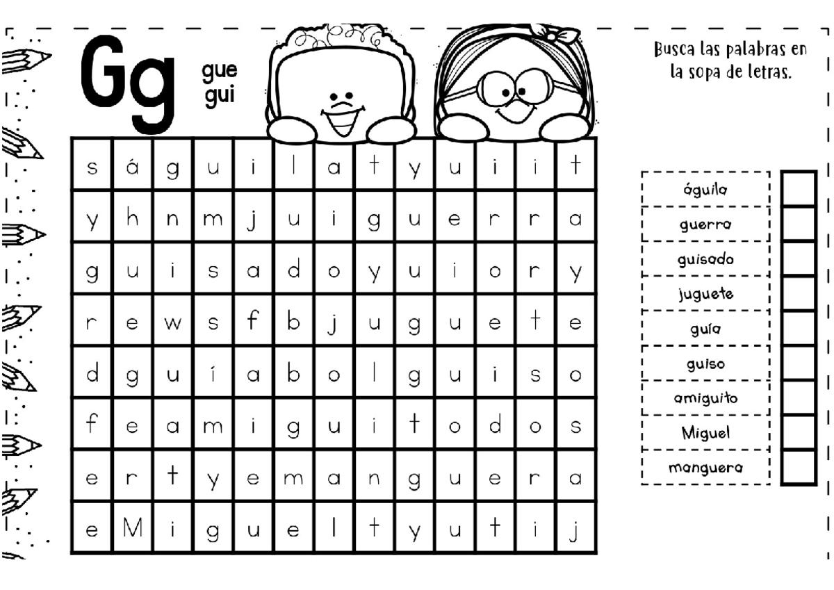 Pupiletra de la G - LECTOESCRITURA - Busca las palabras en Gg gue la ...