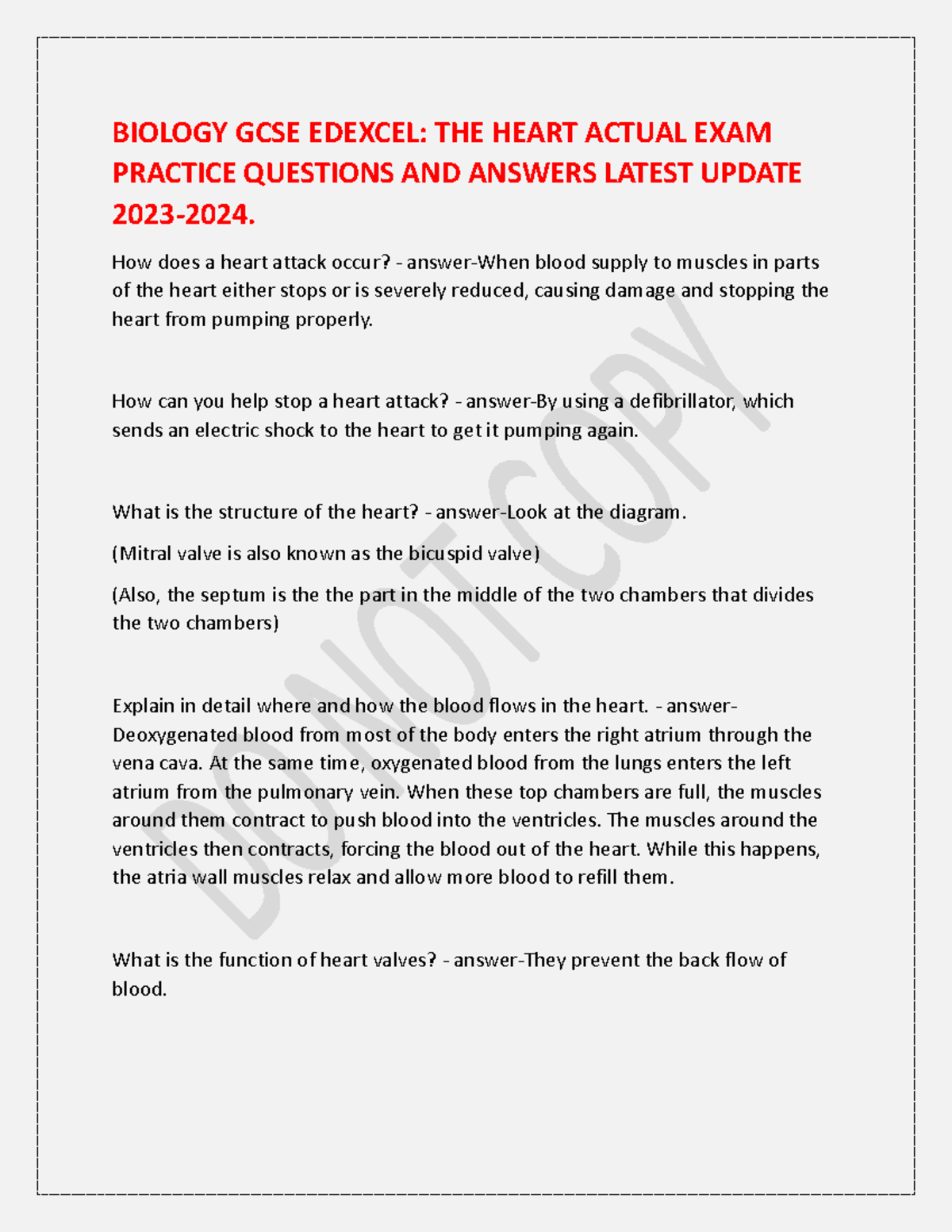 Biology GCSE Edexcel - BIOLOGY GCSE EDEXCEL: THE HEART ACTUAL EXAM ...