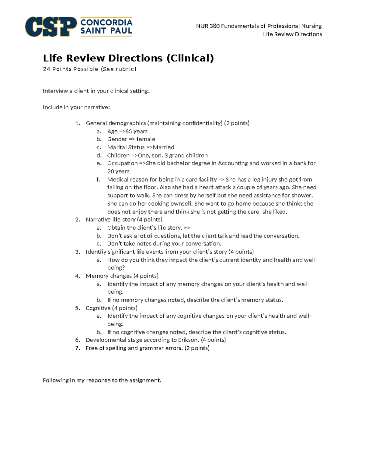 NUR 380 Life Review Directions and completed final post - Life Review ...