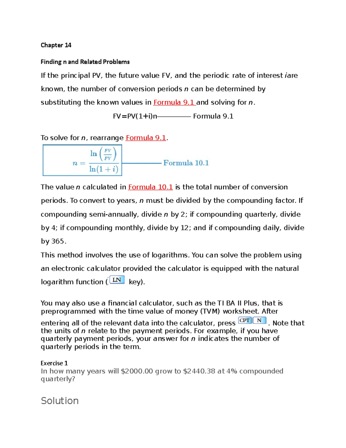 Chapter 14 - Lecture notes 14 - Chapter 14 Finding n and Related ...