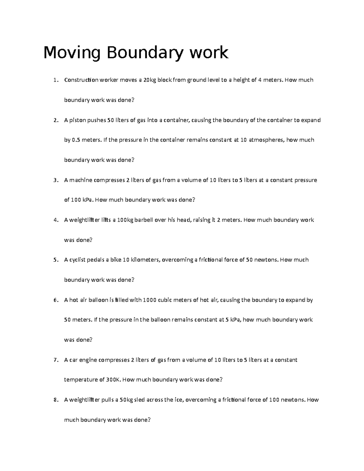 Moving Boundary work - self made worksheet for basic thermodynamics ...