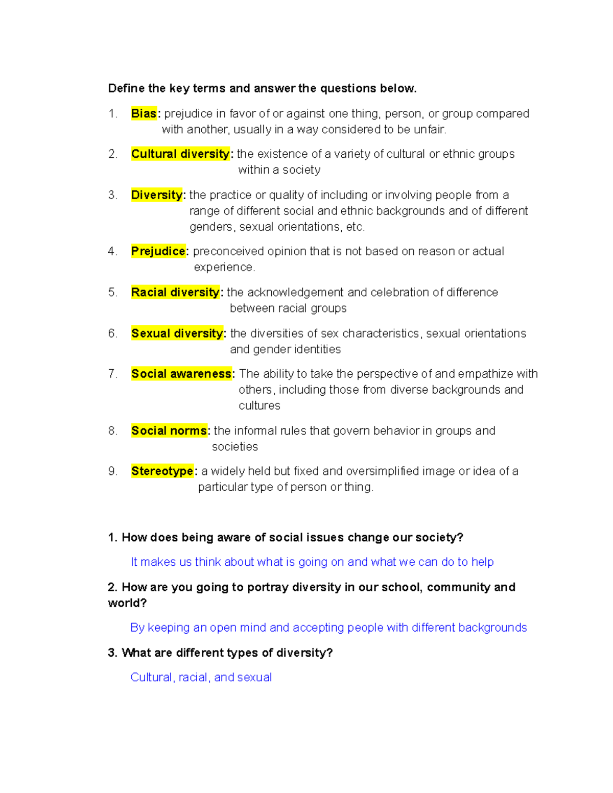 Key terms 3 - i need ap answers - Define the key terms and answer the ...