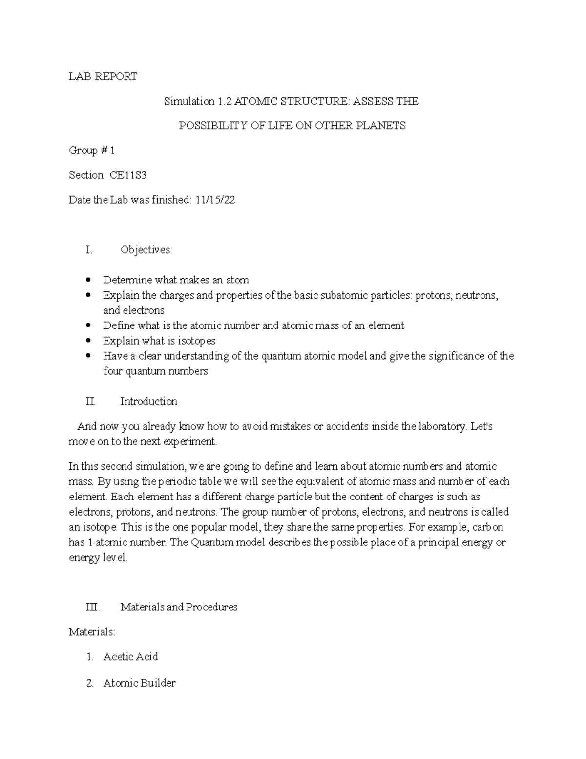 LAB- Report-Simulation-1.2-Atomic-Structure - LAB REPORT Simulation 1 ATOMIC STRUCTURE: ASSESS ...