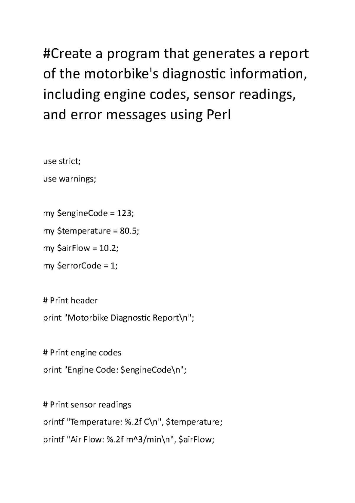 Program That Generates A Report Of The Motorbike Perl Create A