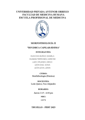 Informe Morfofisiología 2 Semana 5 - UNIVERSIDAD PRIVADA ANTENOR ORREGO FACULTAD DE MEDICINA ...