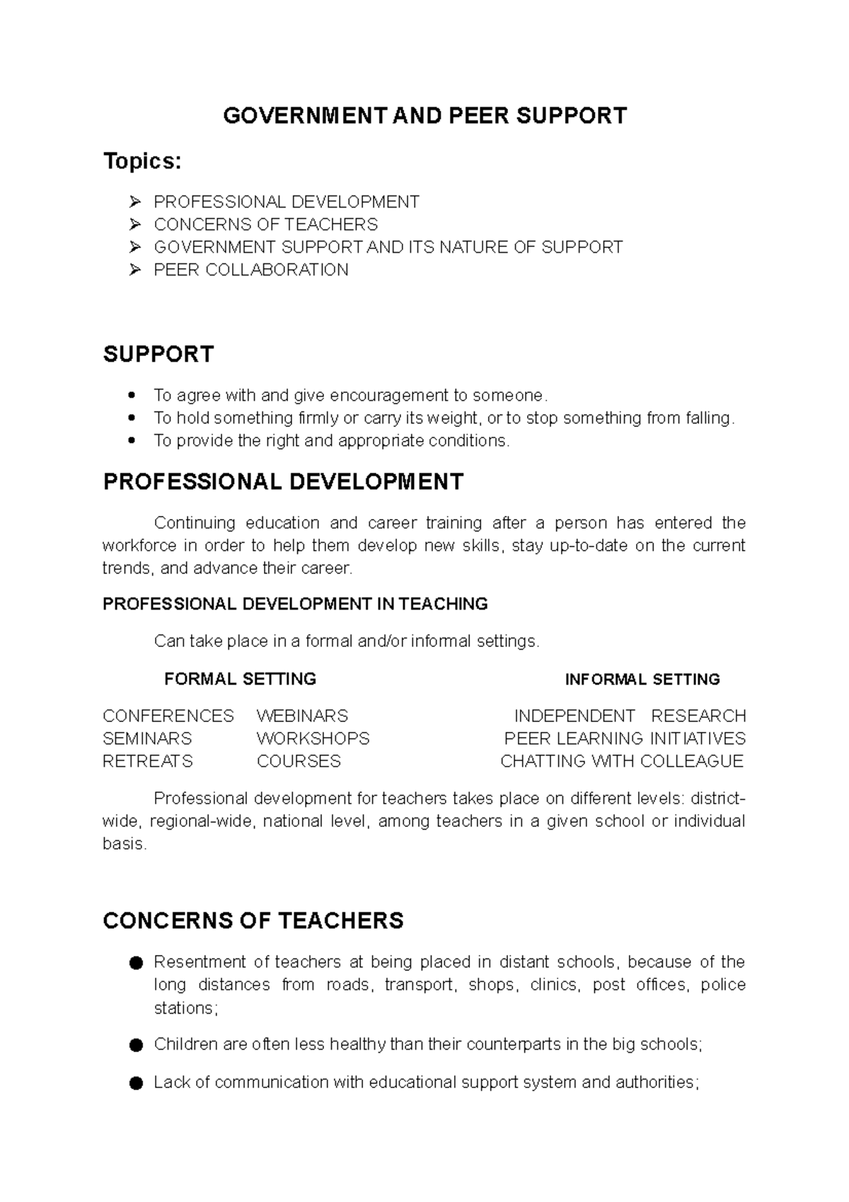 Government AND PEER Support - GOVERNMENT AND PEER SUPPORT Topics ...