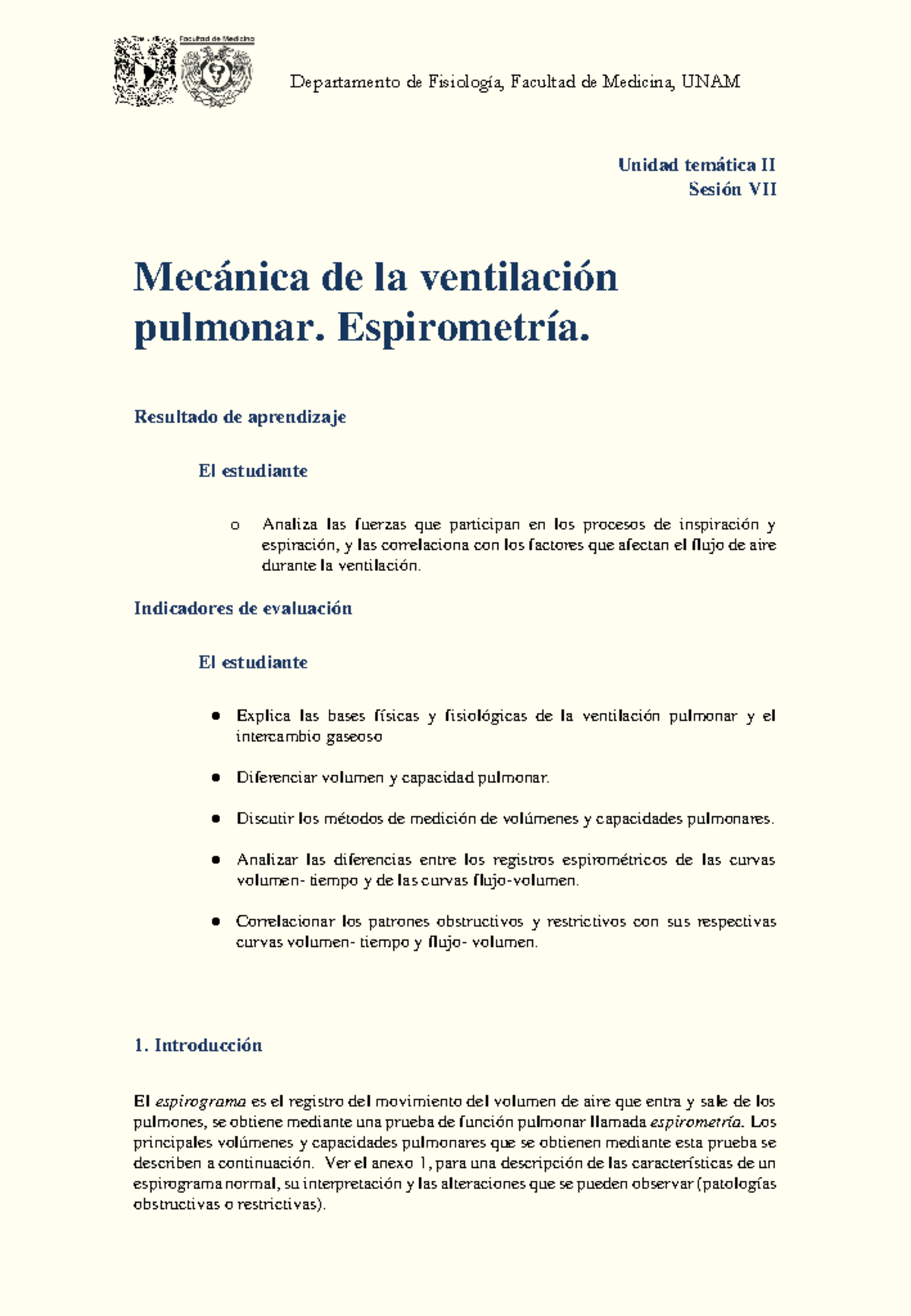 UTII 7 Practica espirometria - Unidad temática II Sesión VII Mecánica ...