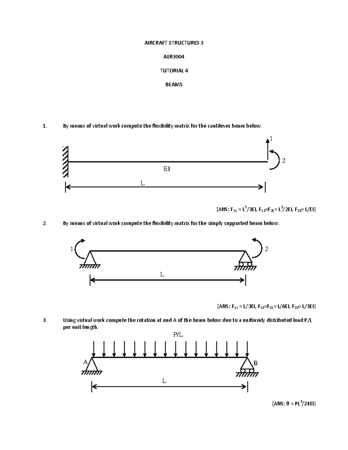 AER3004-1617-Tutorial 4 - Beams - AIRCRAFT STRUCTURES 3 AER TUTORIAL 4 ...