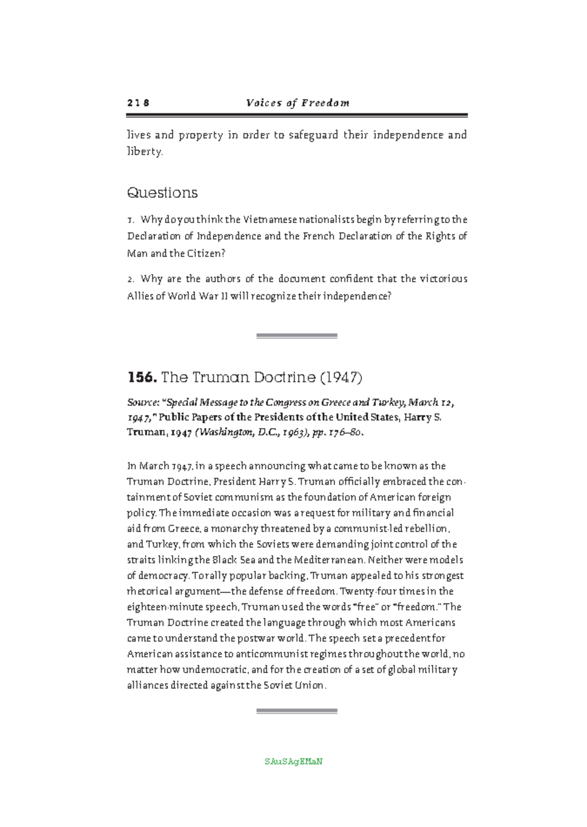 The Truman Doctrine - for studying the history - 2 1 8 Vo i c e s o f F ...