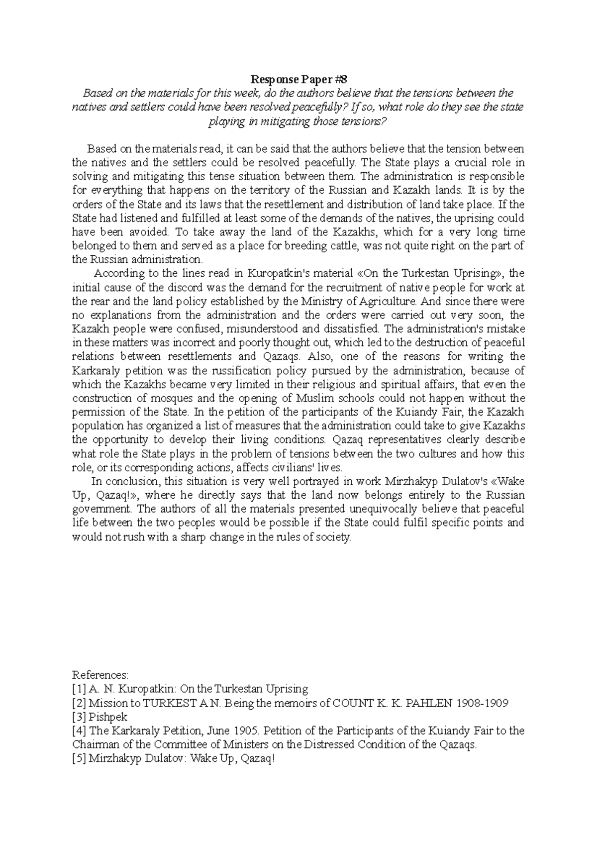 Response Paper 8 - rp8 - Response Paper # Based on the materials for ...