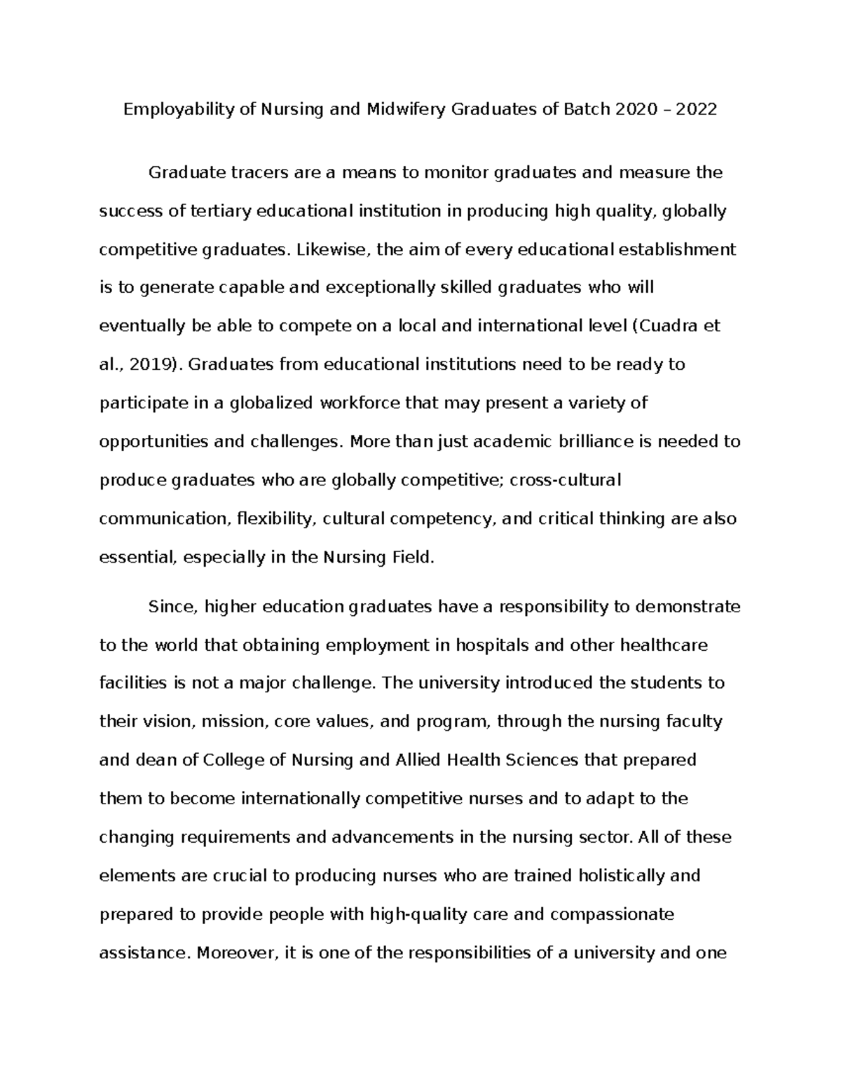 Employability of Nursing and Midwifery Graduates of Batch 2020 ...