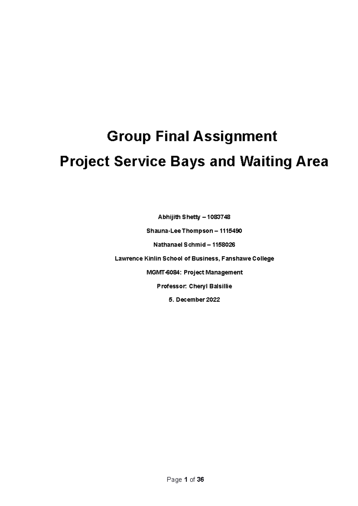 Project Management Final Paper - Group Final Assignment Project Service Bays and Waiting Area ...