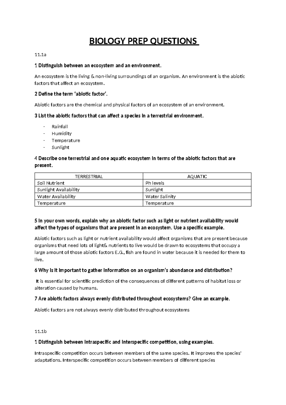 Module 4 textbook questions exam prep - BIOLOGY PREP QUESTIONS 11 1 ...