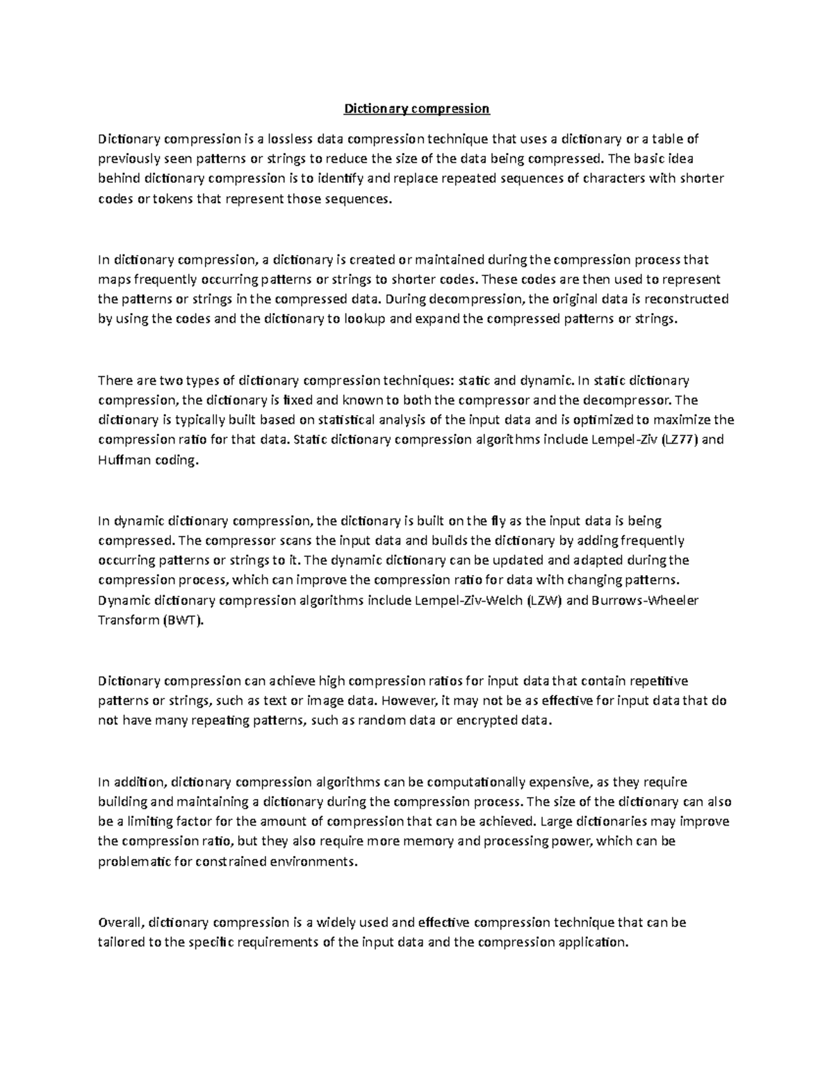 Dictionary compression - Dictionary compression Dictionary compression ...