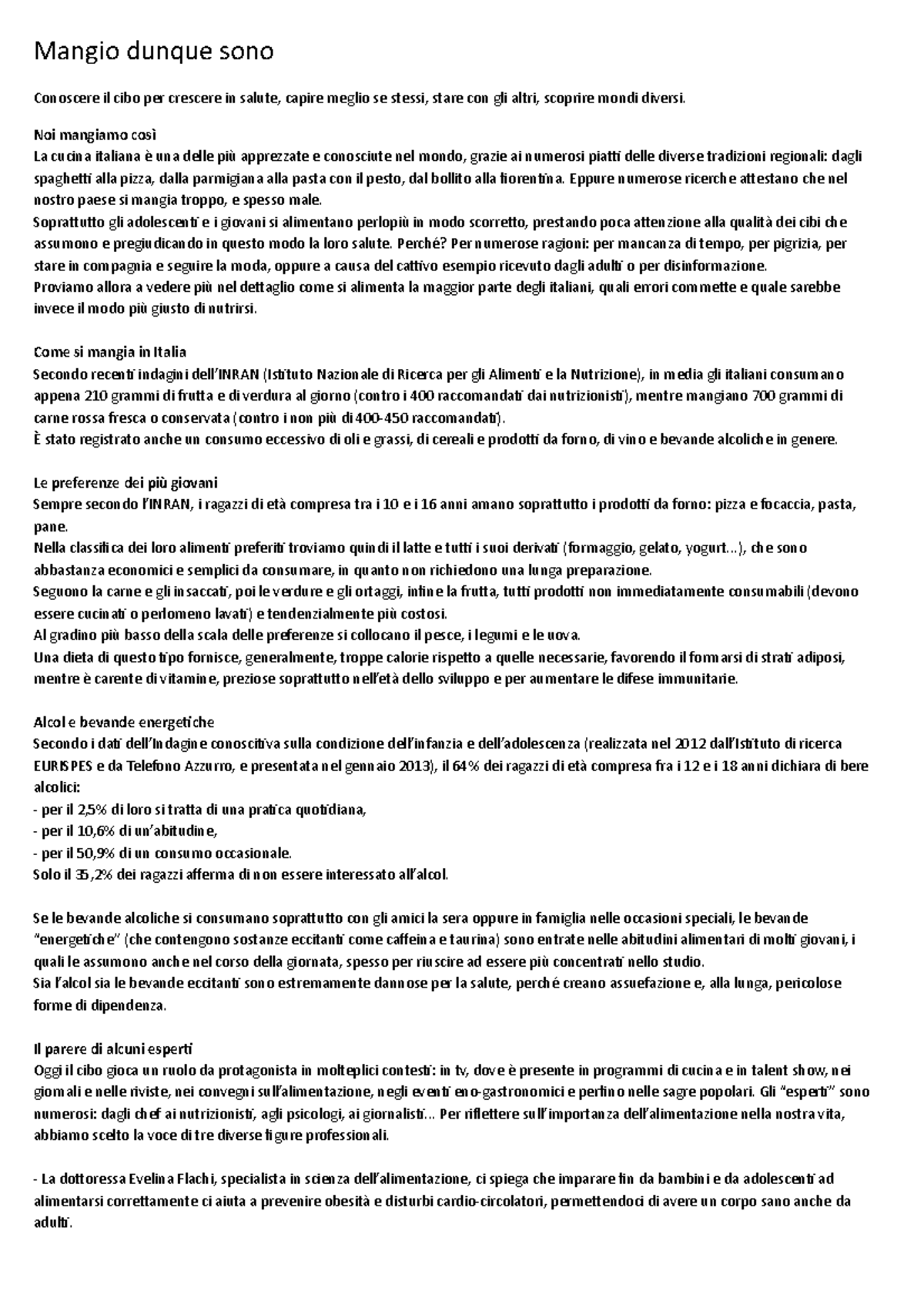 Mangio dunque sono - Mangio dunque sono Conoscere il cibo per crescere ...