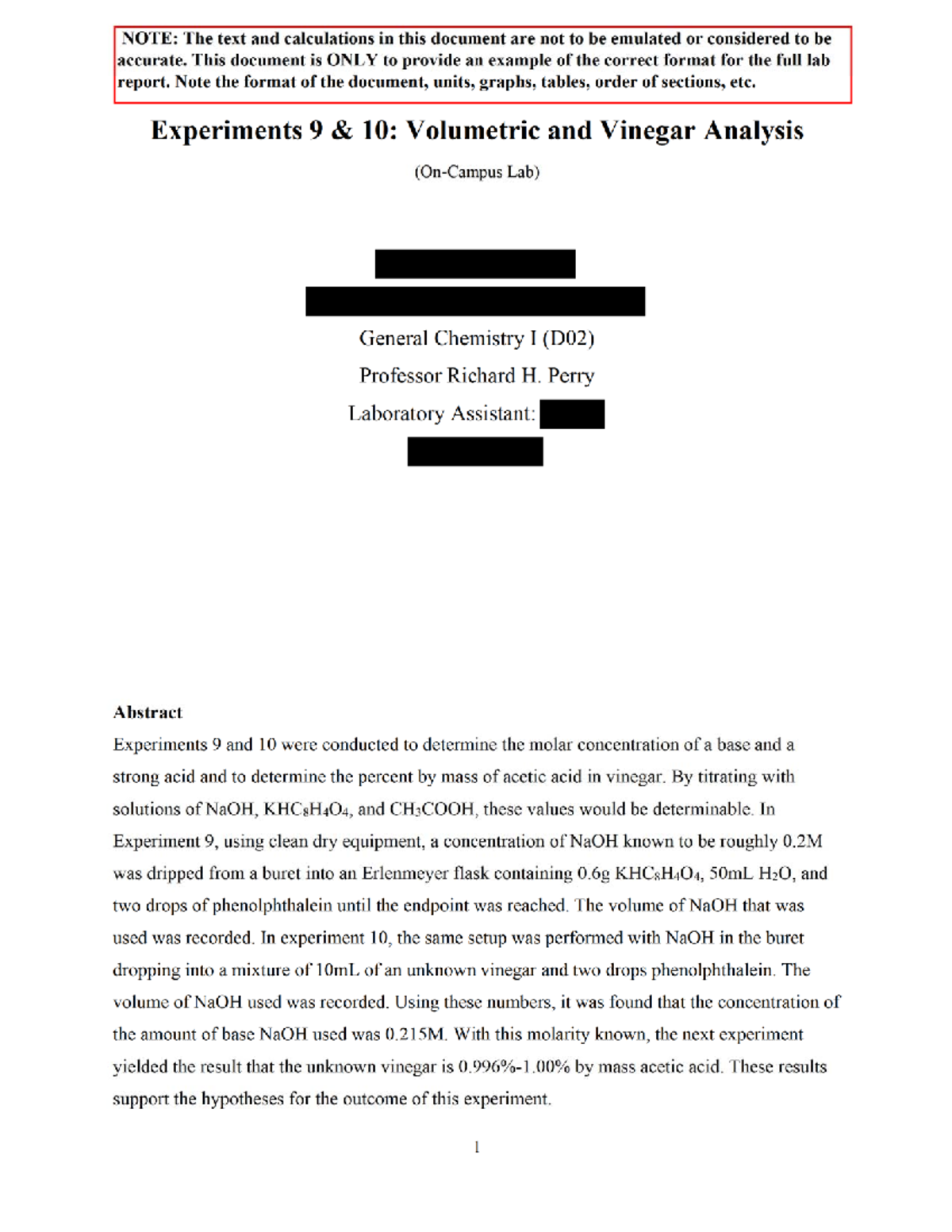 GC1 Full Lab Report Example - CHEM 2400H - Studocu