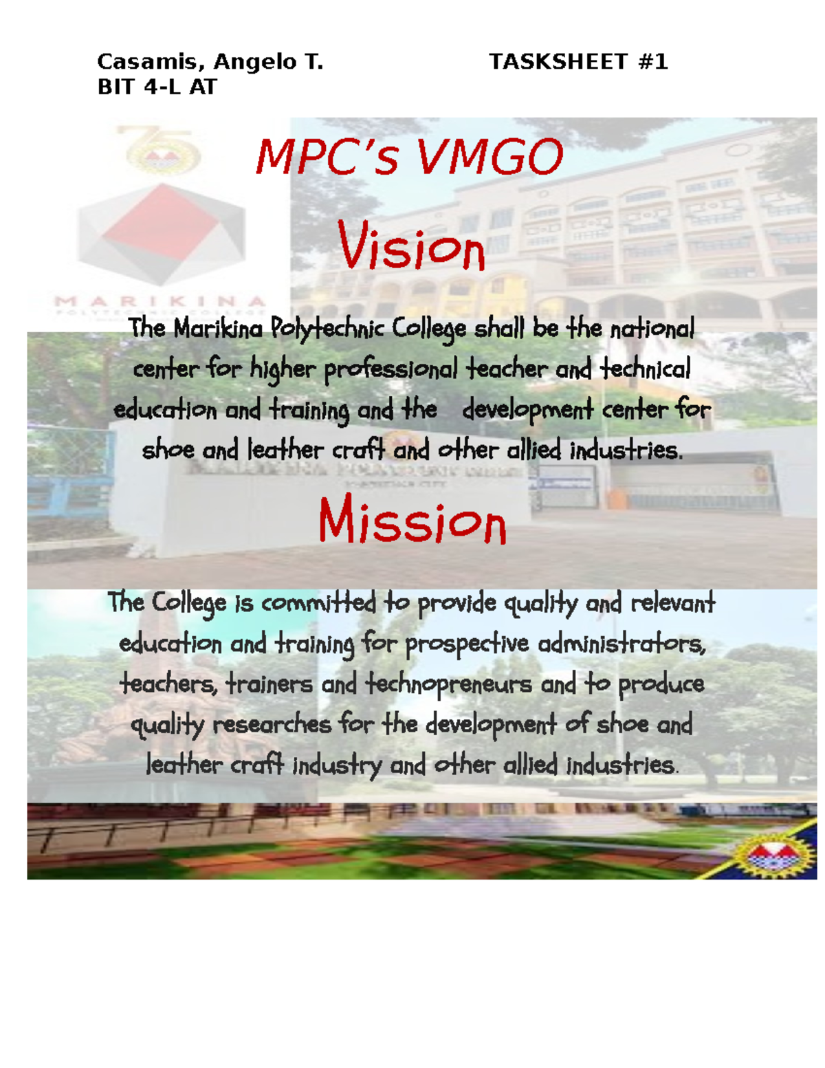 Tasksheet 1 ICT - LOL - BIT 4-L AT MPC’s VMGO Vision The Marikina ...