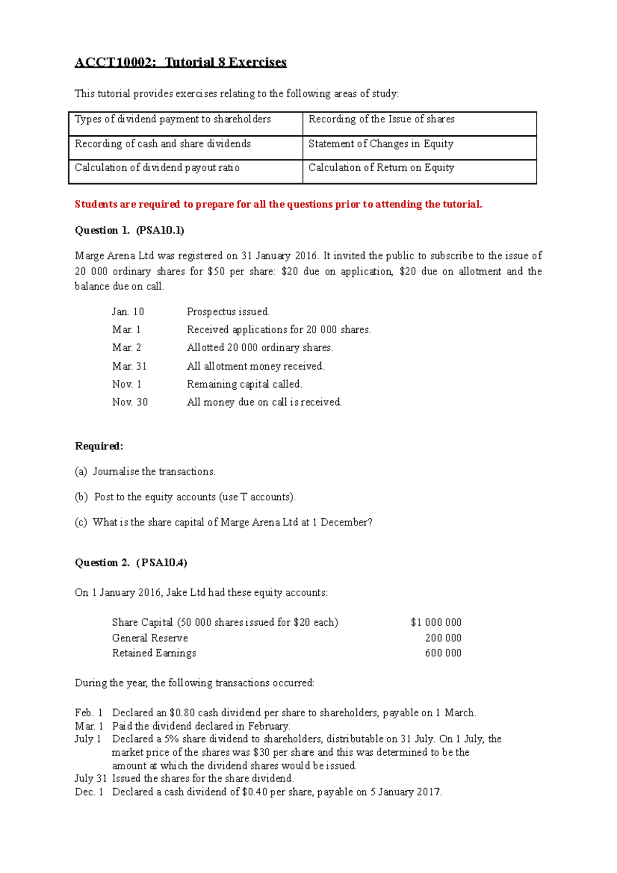 Acct10002 Tutorial 8 In Class Exercises Acct10002 Tutorial 8 Exercises This Tutorial Provides