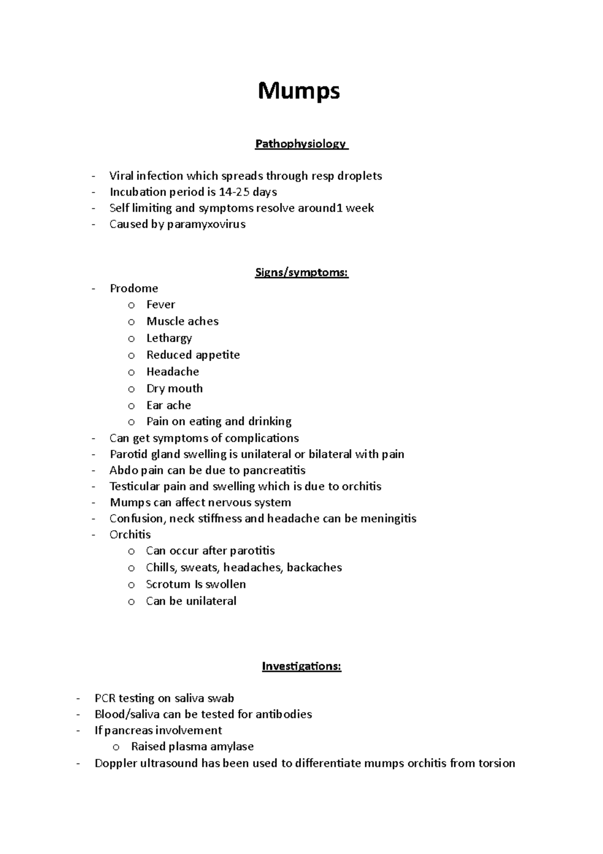 Mumps lecture notes - Mumps Pathophysiology Viral infection which ...
