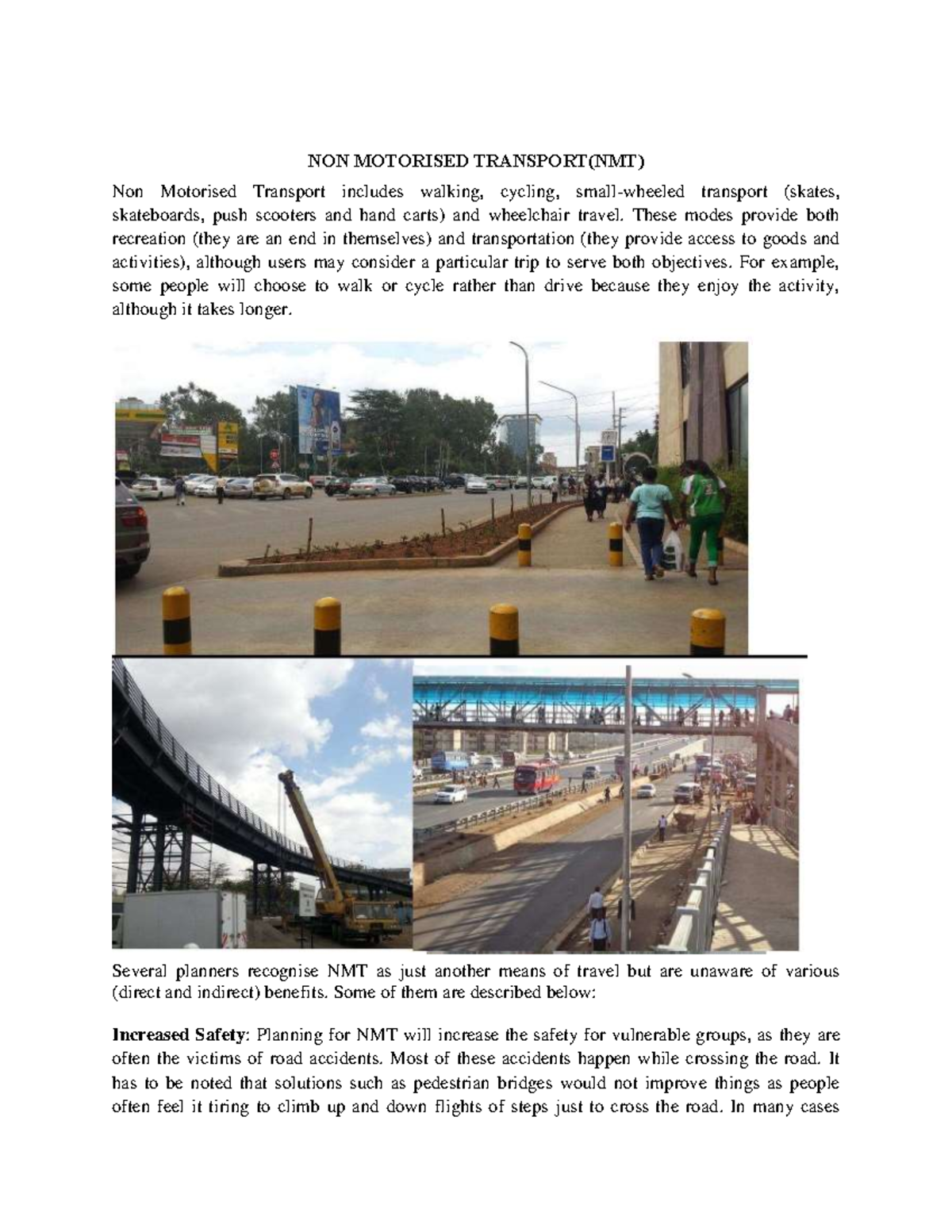 8. Non motorised Transport - NON MOTORISED TRANSPORT(NMT) Non Motorised ...