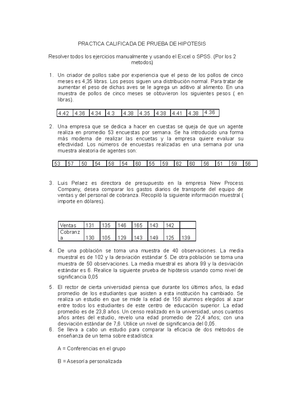 Practica Calificada DE Prueba DE Hipotesis - PRACTICA CALIFICADA DE ...