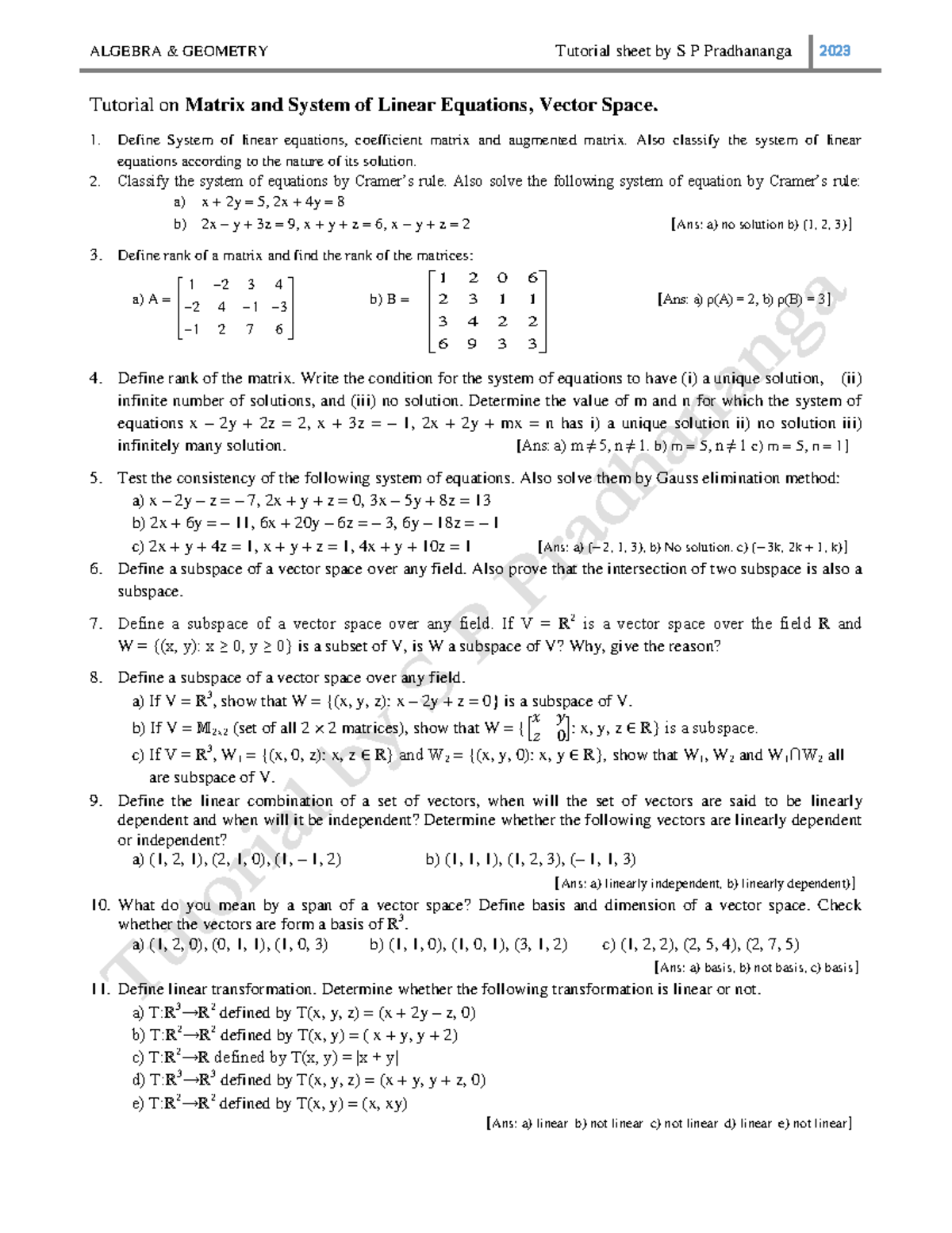 Alg & Geo (Matrix and System of Linear Equations) - ALGEBRA & GEOMETRY ...