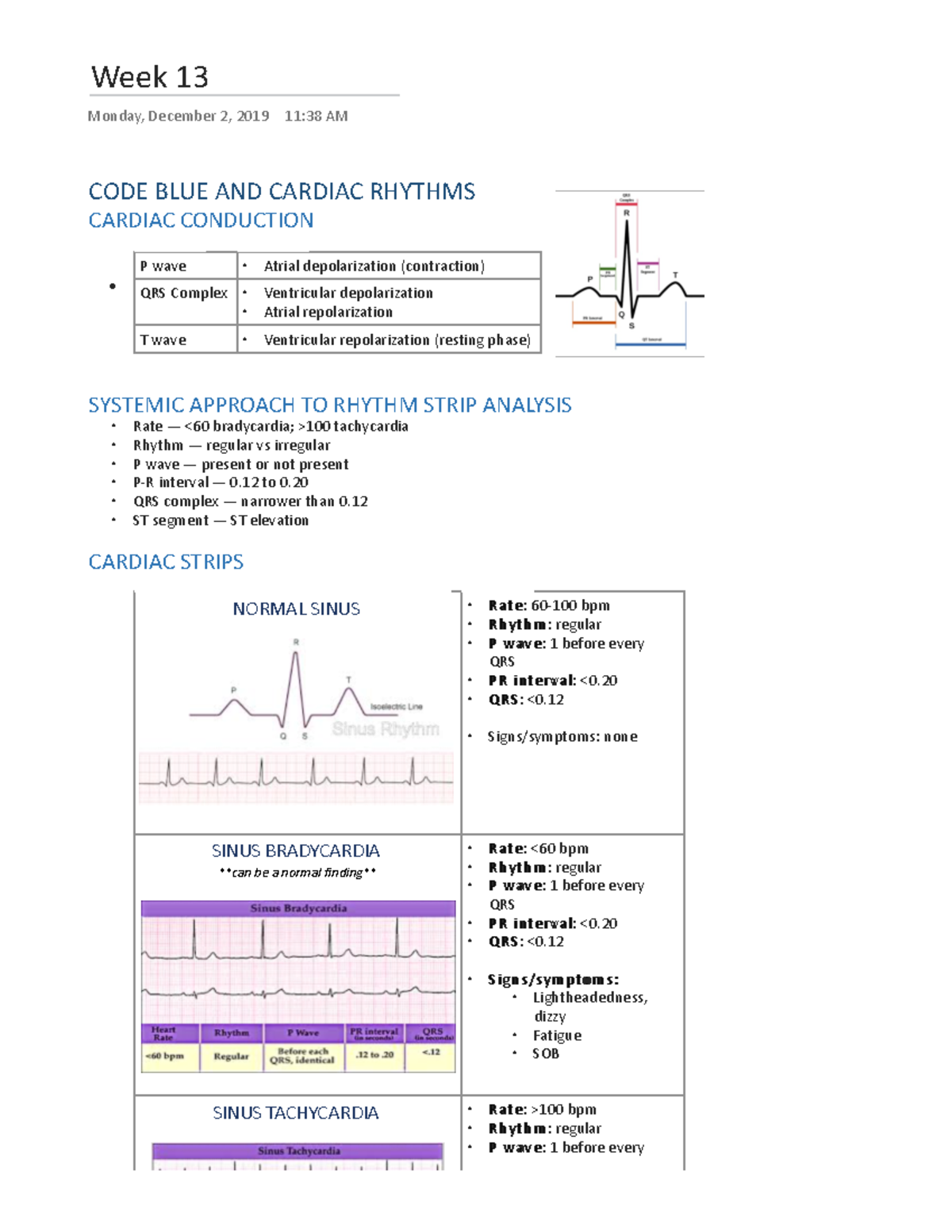 Code Blue + Cardiac Rhythms - Week 13 Monday, December 2, 2019 11:38 AM ...