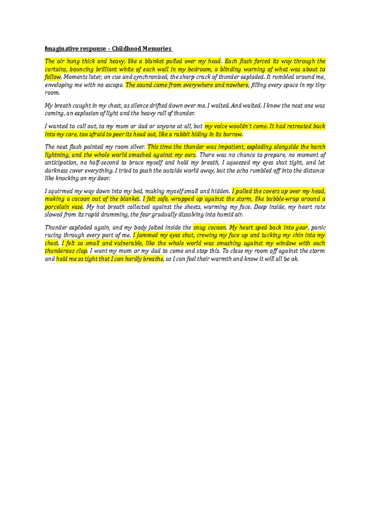 Imagniative Response - Childhood Memories Annotation - Imaginative ...