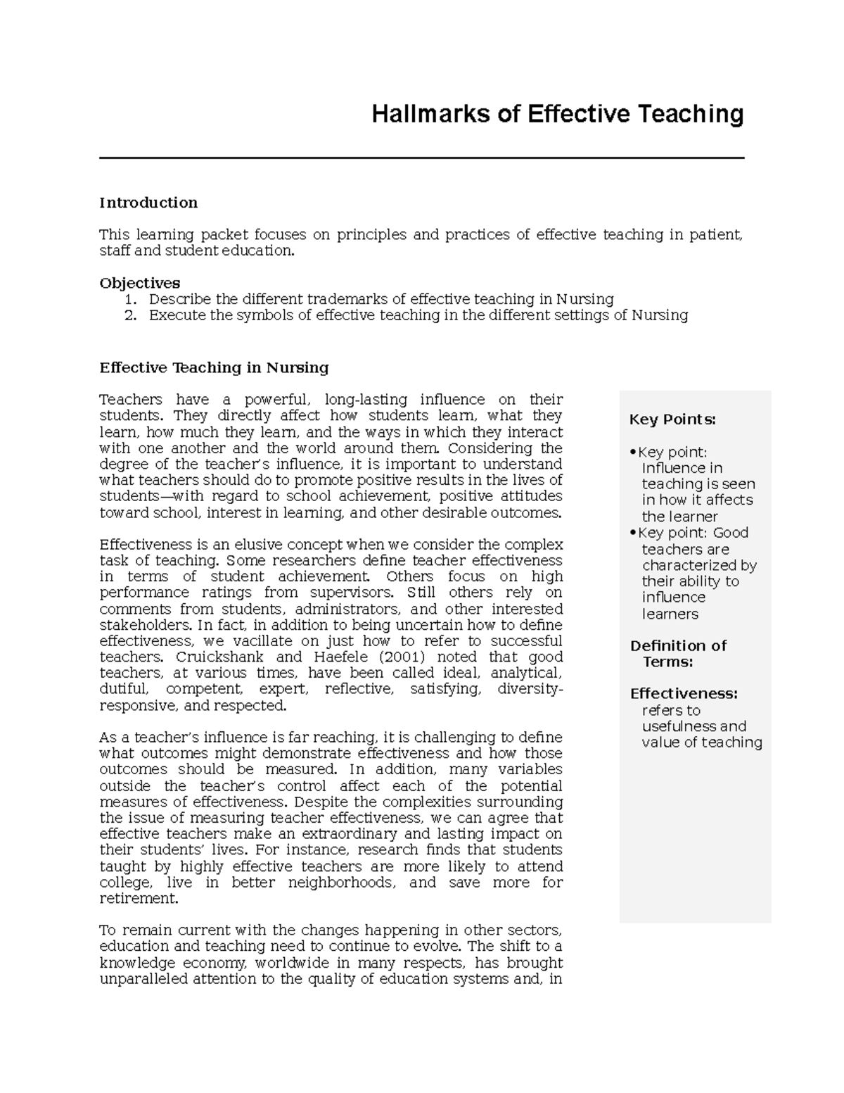 Hallmarks of Effective Teaching - Hallmarks of Effective Teaching ...