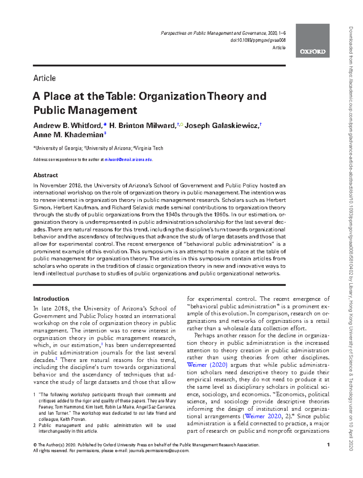 A Place at The Table - Articles - © The Author(s) 2020. Published by ...