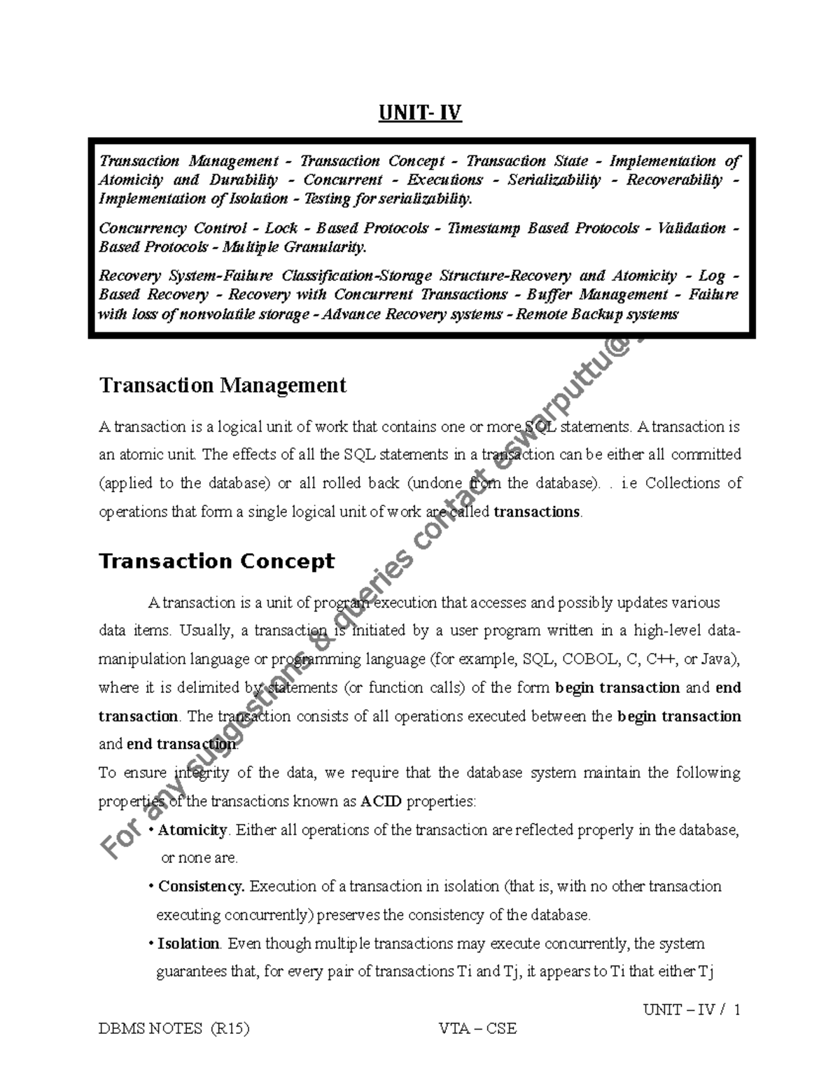 Dbms 4 Th Chapter Unit Iv Transaction Management Transaction Concept Transaction State