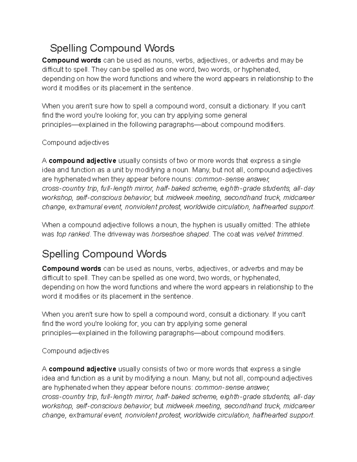 Spelling Compound Words - Spelling Compound Words Compound words can be ...