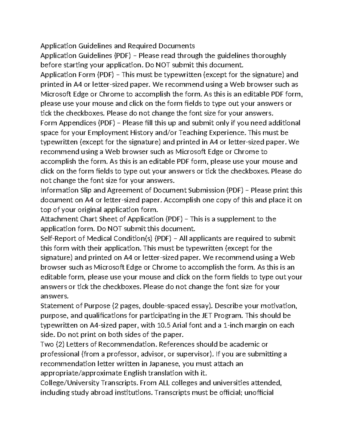 Application Guidelines and Required Documents - Application Guidelines ...