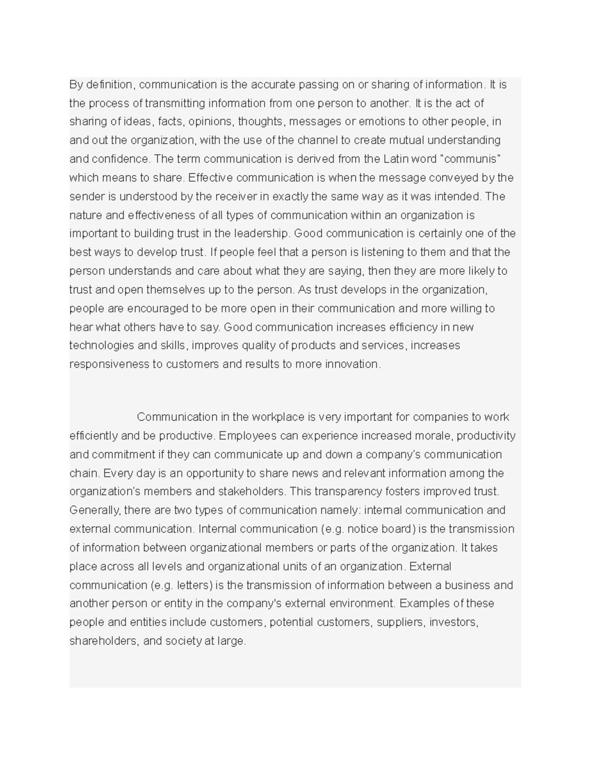 LAB Management M8 - none - By definition, communication is the accurate ...