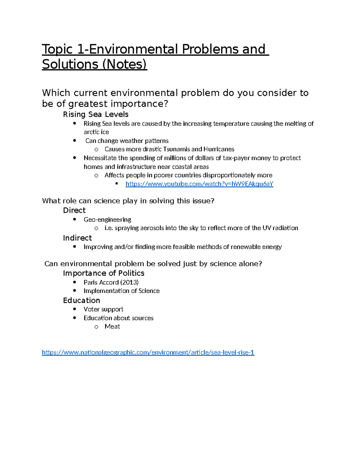Discussion 1 (1C03) - Topic 1-Environmental Problems and Solutions ...