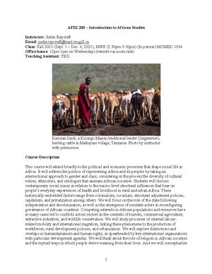 Notes - AFRICAN STUDIES - THE GEOGRAPHIC LANDSCAPE OF AFRICA Area of ...