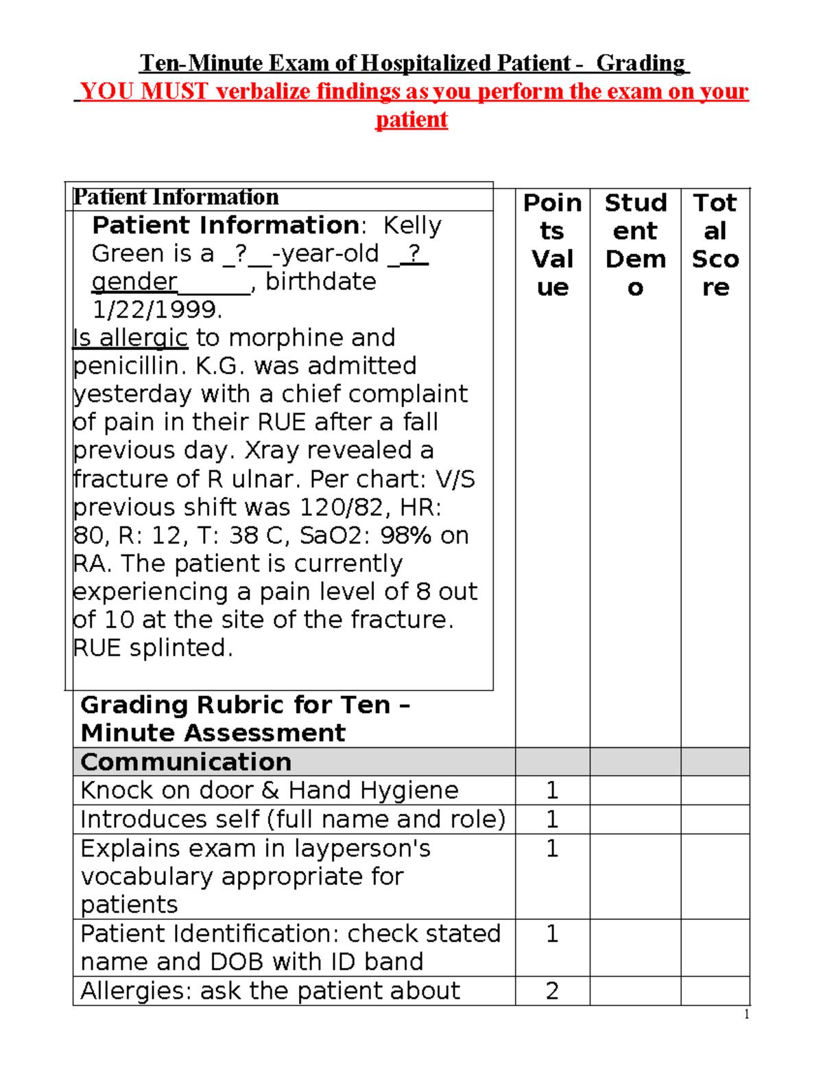 L11 10 Minute Assessment 2022 - Ten-Minute Exam of Hospitalized Patient ...