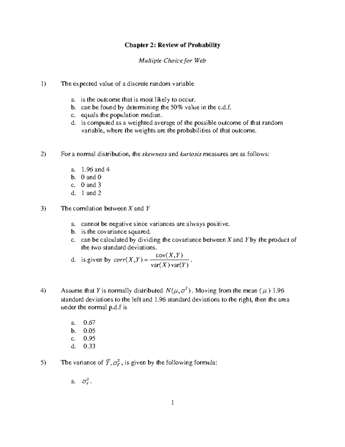 Ch02quiz - This is the chapter practice quiz for the Probability Review ...