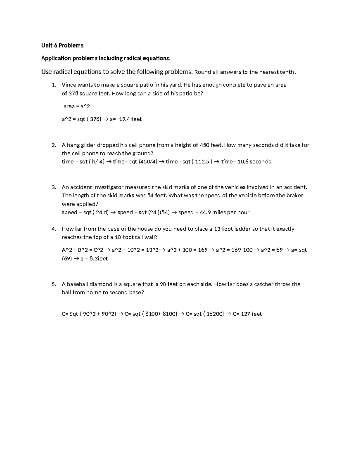 Unit 6 Problems 2020 - MATH109 - Unit 6 Problems Application problems ...