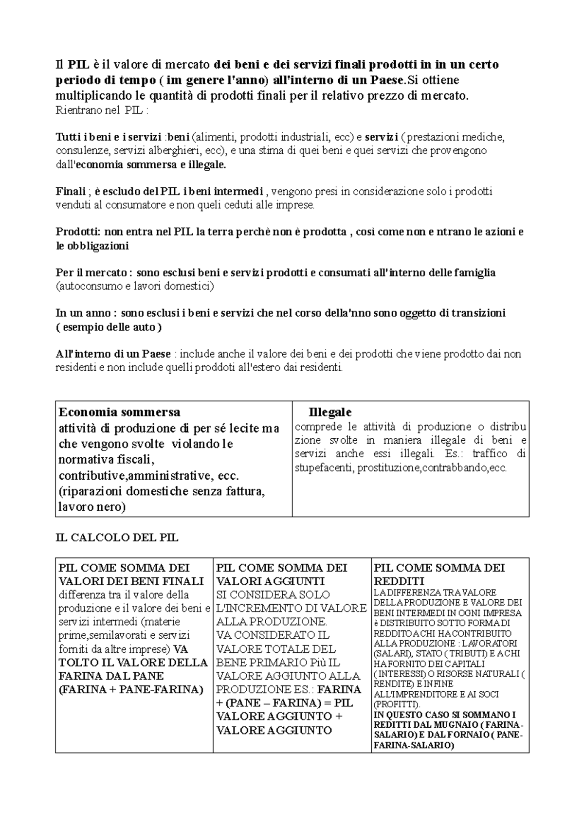 PIL Riassunto - Schema PIL - Il PIL è il valore di mercato dei beni e ...