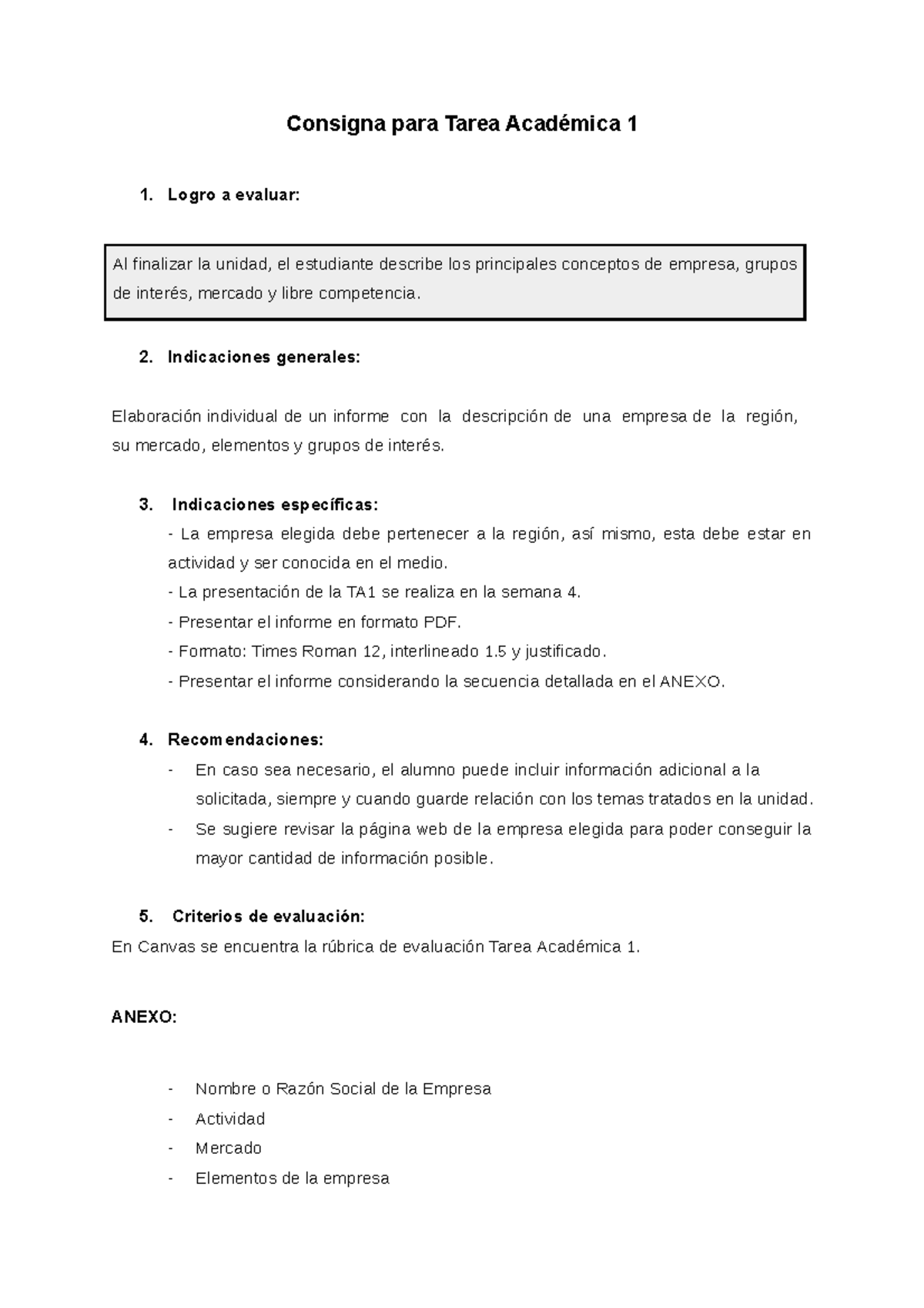 GC A15C Consigna TA1 - La empresa, elementos y su grupo de interes - Consigna para Tarea ...