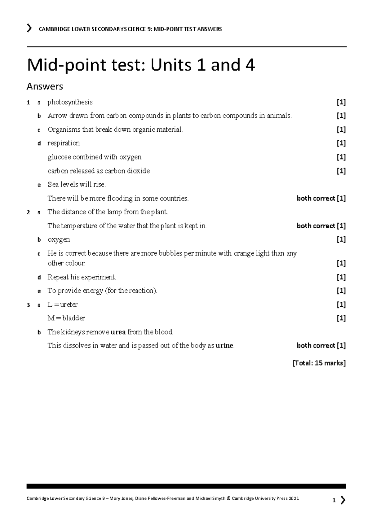 Lower Secondary Science 9 Mid-point Answers - CAMBRIDGE LOWER SECONDARY ...