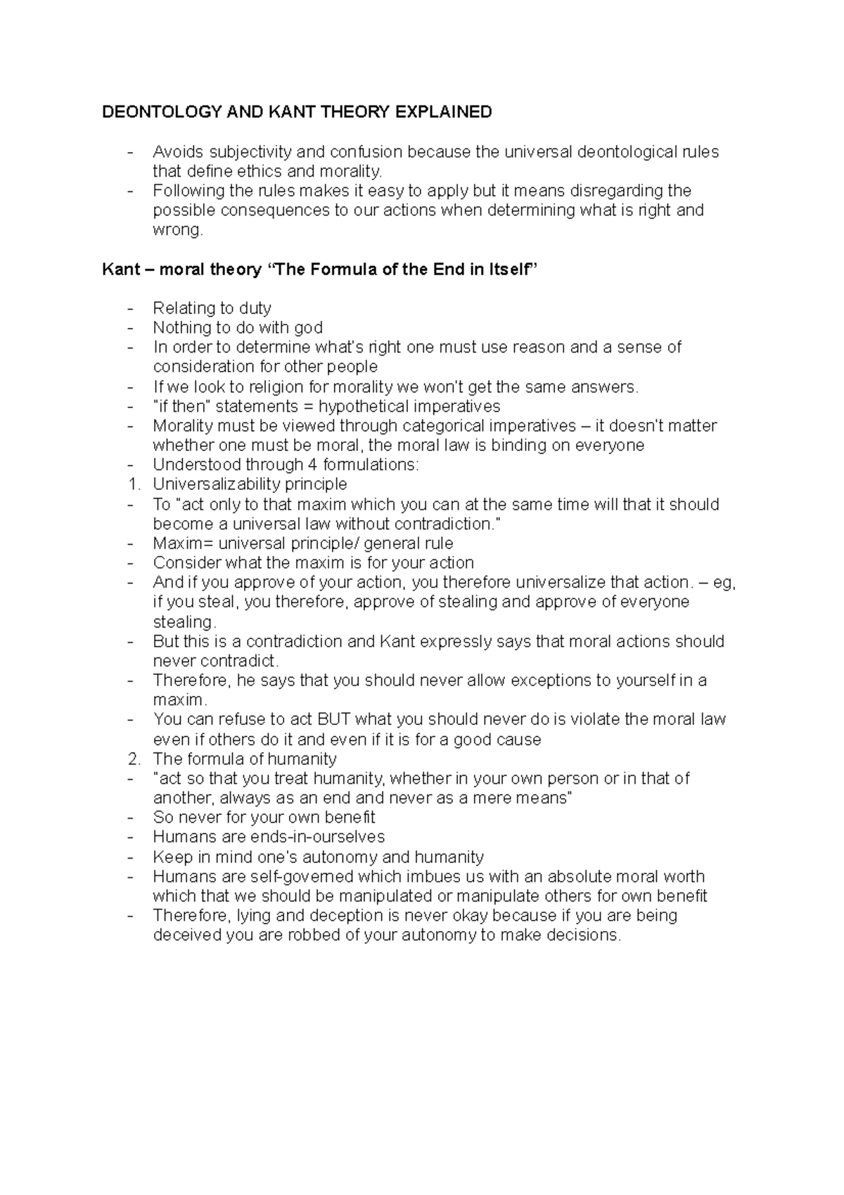 Deontology AND KANT Theory Explained - DEONTOLOGY AND KANT THEORY ...