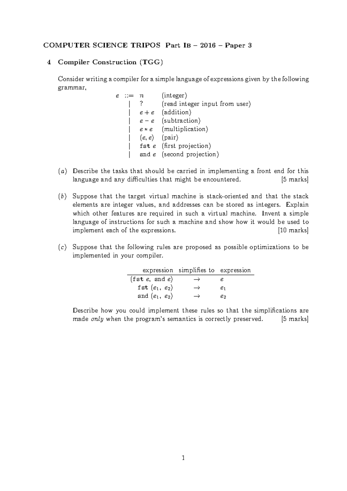 Y2016 p3q4 - Summary Database Systems - 4 COMPUTER SCIENCE TRIPOS Part IB – 2016 – Paper 3 ...