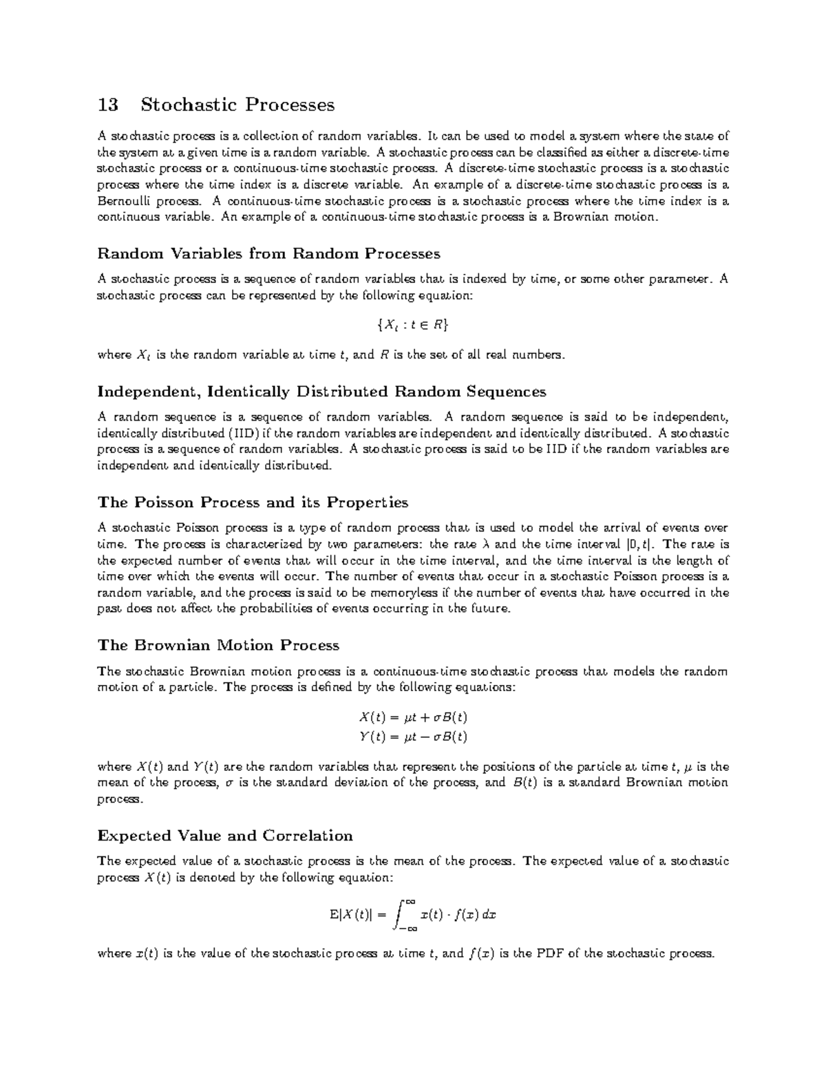 Probability and Signal Analysis, Chapter 13 - 13 Stochastic Processes A stochastic process is a ...