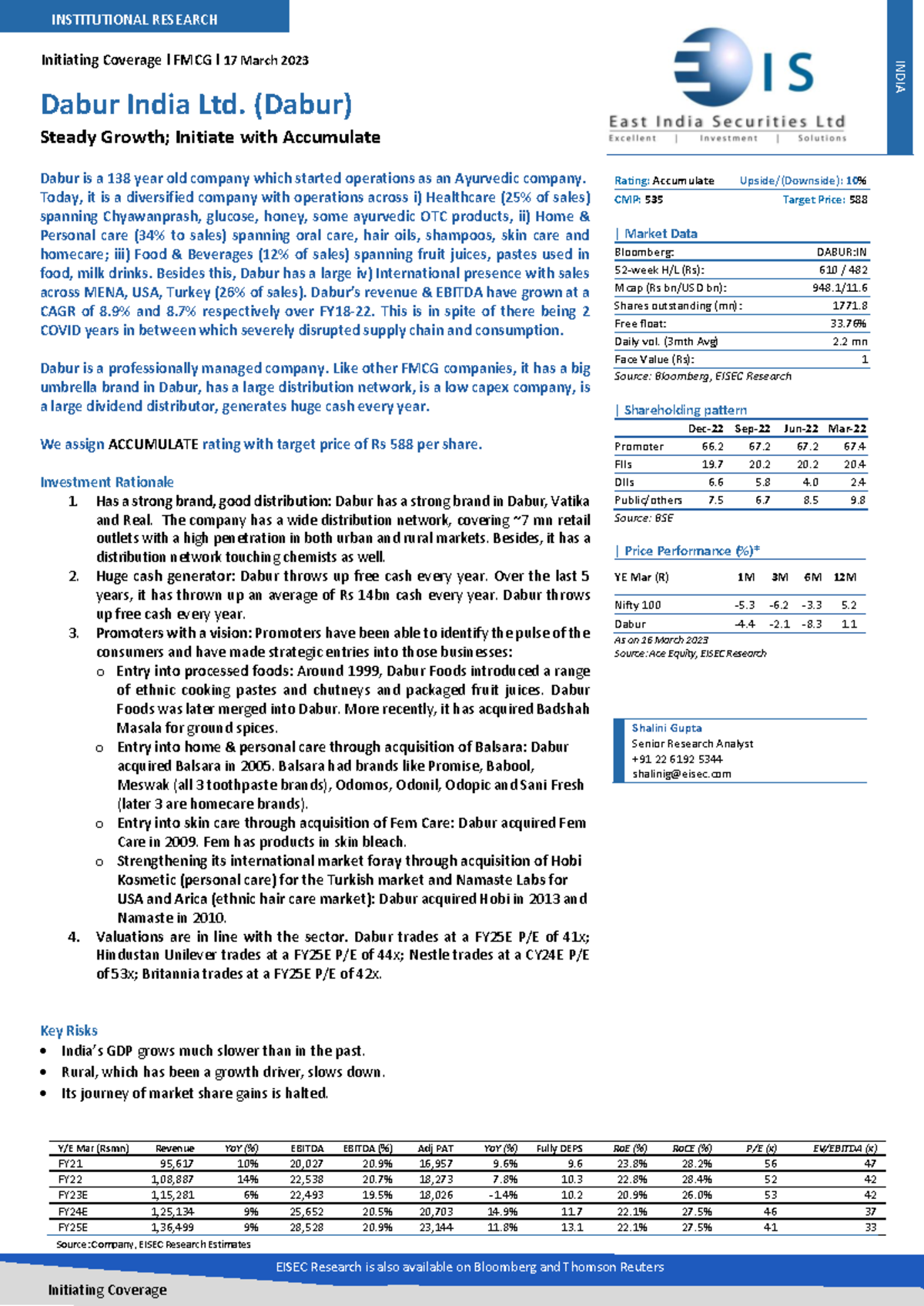 Dabur India 17 03 2023 east - INDIA INSTITUTIONAL RESEARCH EISEC ...